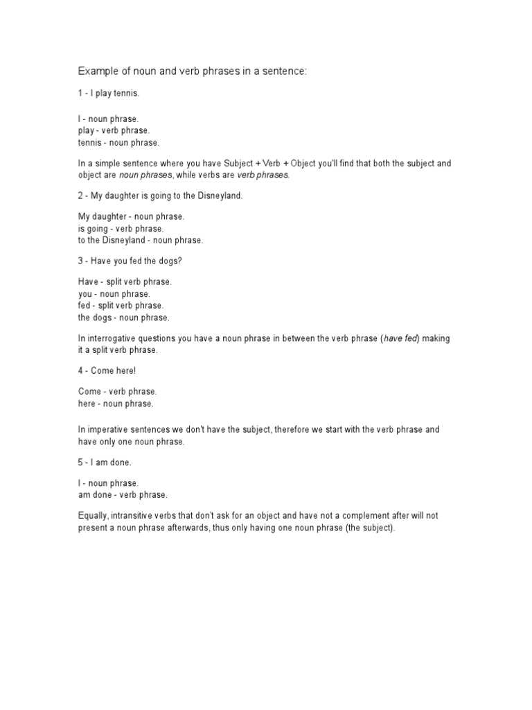 Example of Noun and Verb Phrases in A Sentence | PDF | Language Arts ...