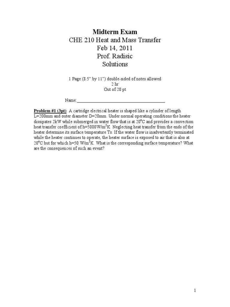 Heat Transfer Midterm Exam Solutions | PDF | Thermal Insulation | Thermal Conductivity