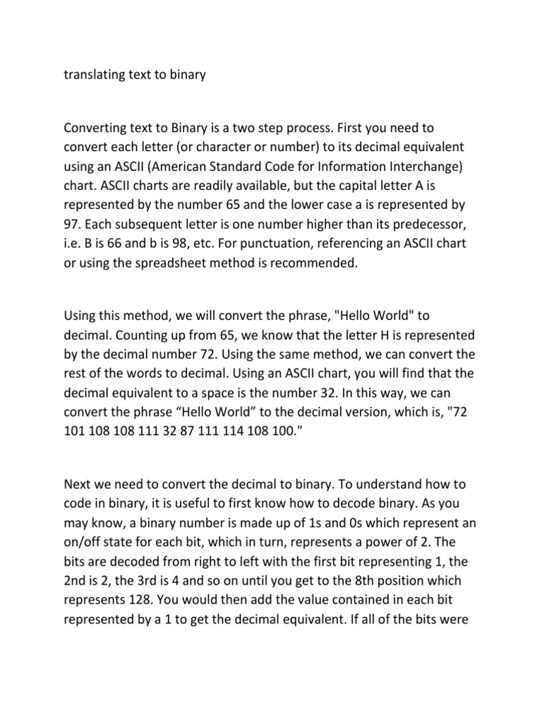 Translating Text To Binary | PDF | Ascii | Bit