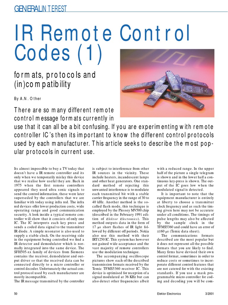 IR Formats 1 | PDF | Modulation | Remote Control