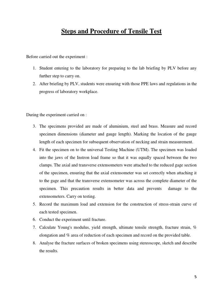 2.steps and Procedure of Tensile Test | PDF | Ultimate Tensile Strength ...