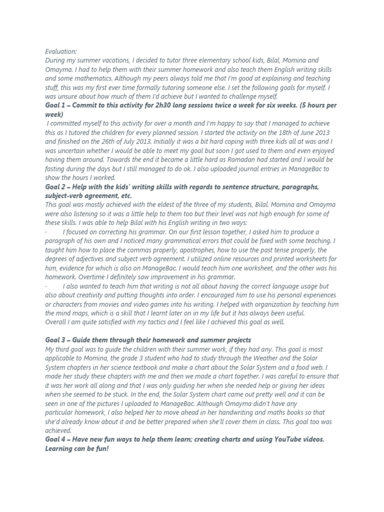 IB CAS Evaluation Tutoring | Learning | You Tube