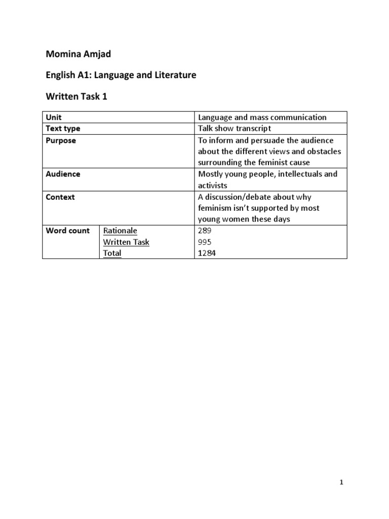 IB English Language and Literature: Language and Mass Communication WT ...