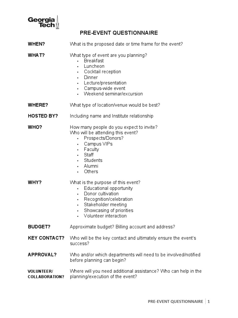 Pre Event Questionnaire | PDF
