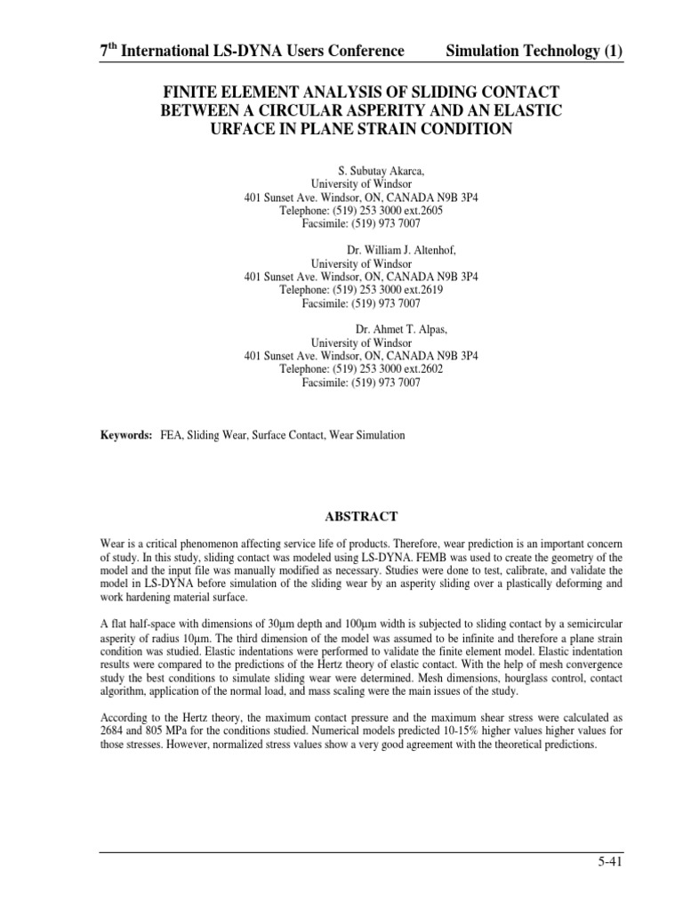 Analysis of Wear Using LS - DYNA | PDF | Wear | Elasticity (Physics)