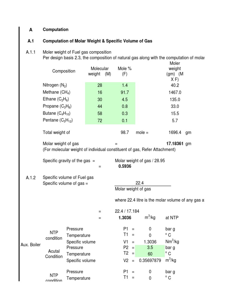 Natural Gas Density & Sp. Volume Calculation | Volume | Gases | Free 30 ...