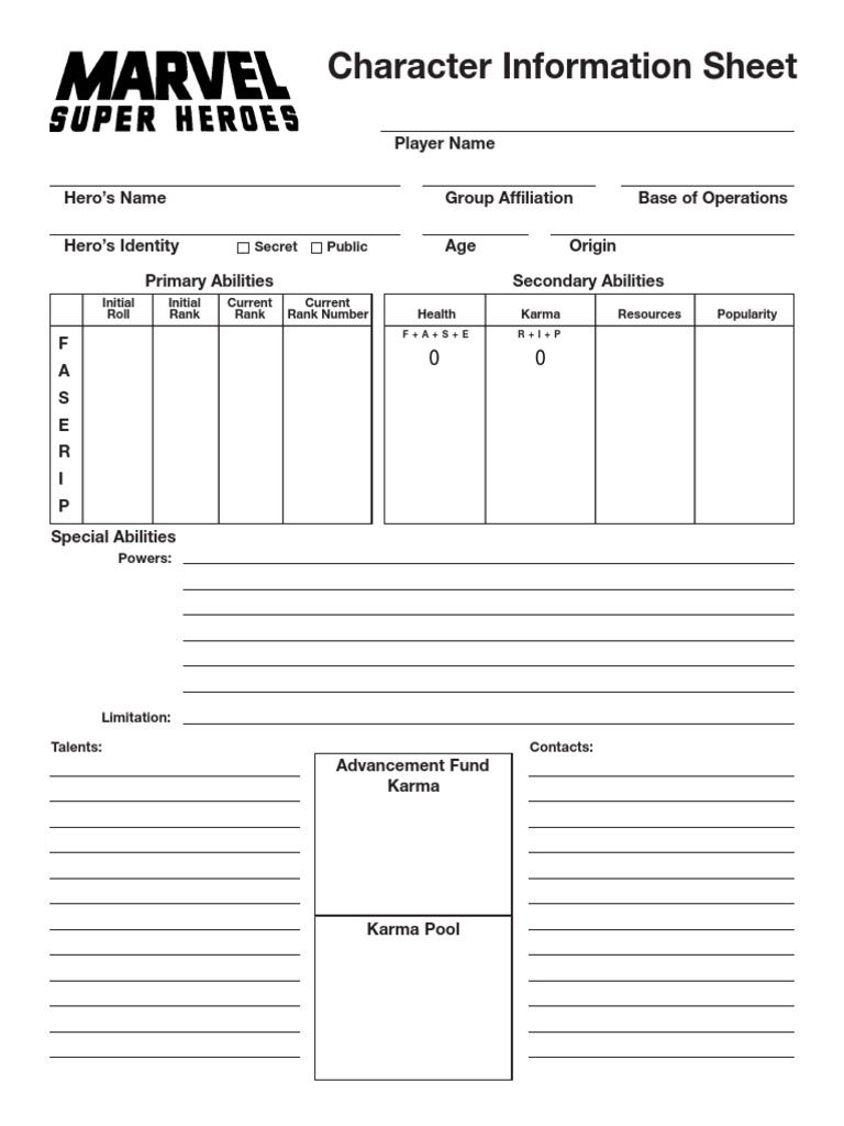MSH Character Sheet Master Template | PDF