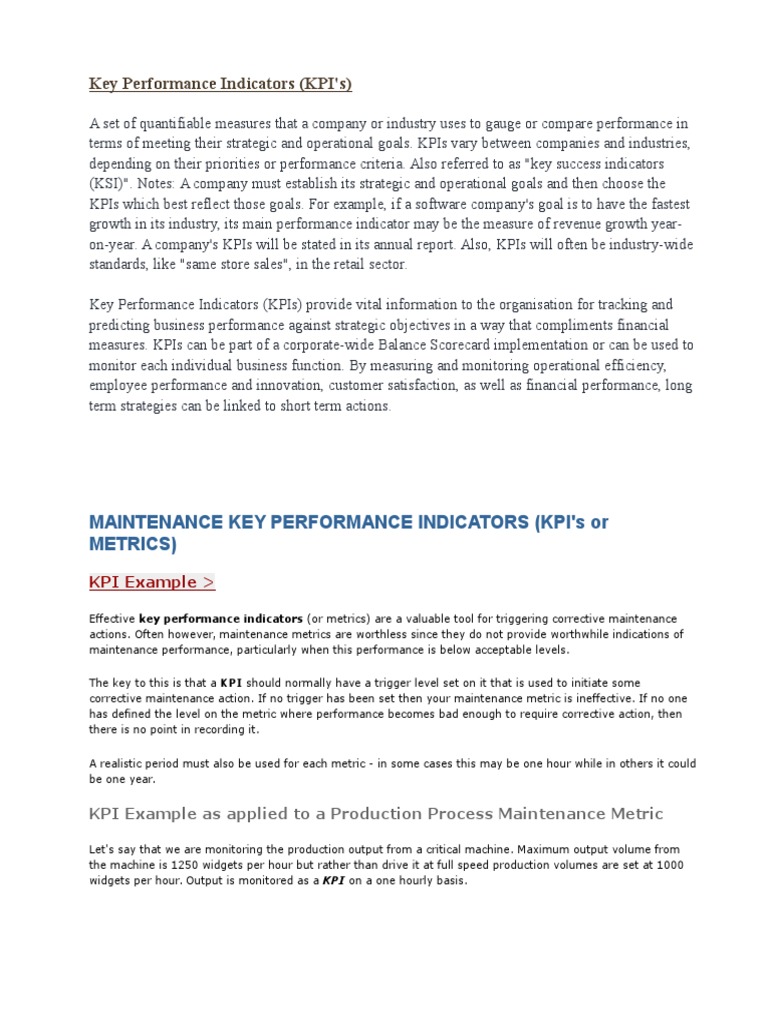 KPI Examples | PDF | Performance Indicator | Strategic Management