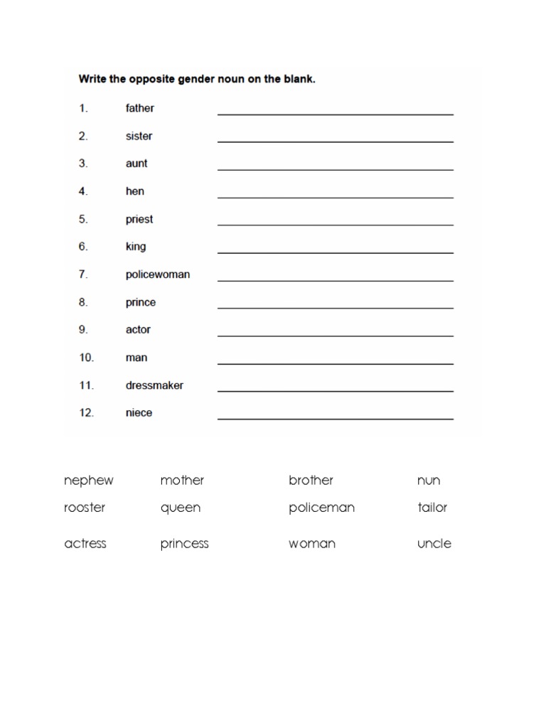 Gender Terms and Their Counterparts | PDF