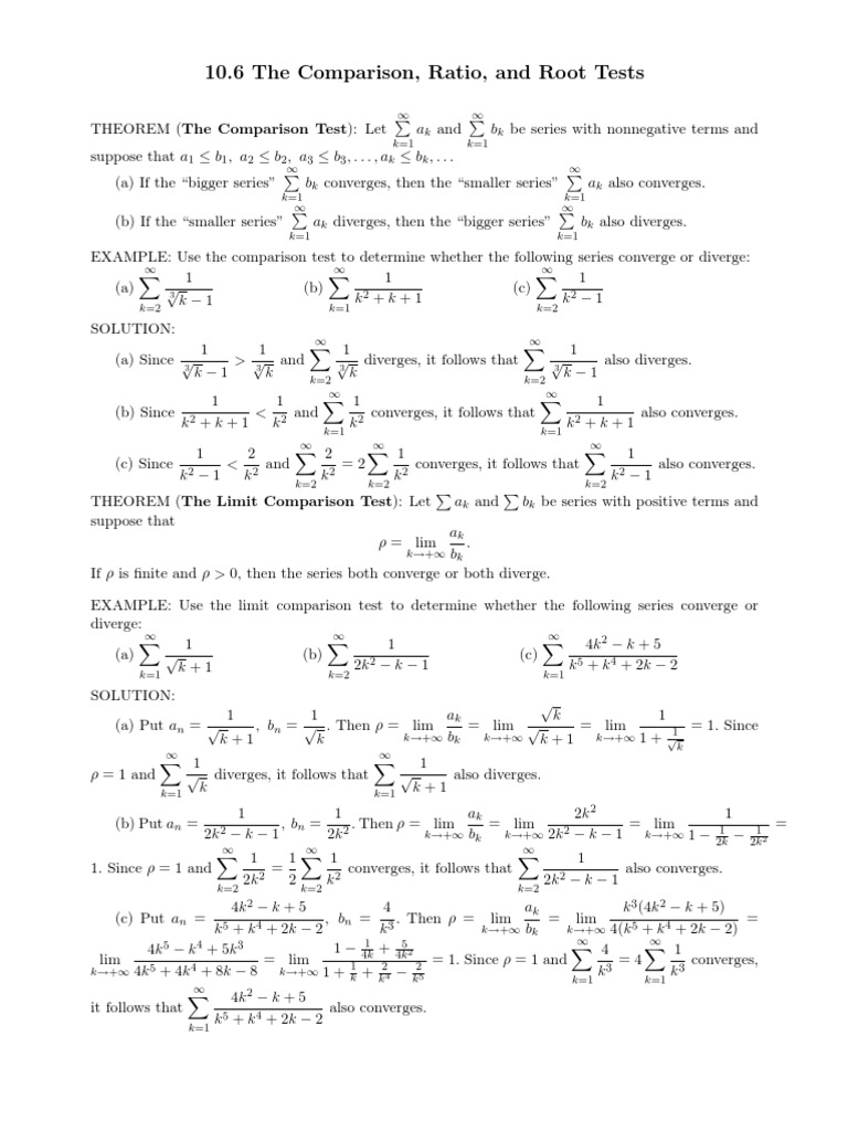 10.6 The Comparison, Ratio, and Root Tests | PDF | Mathematical ...