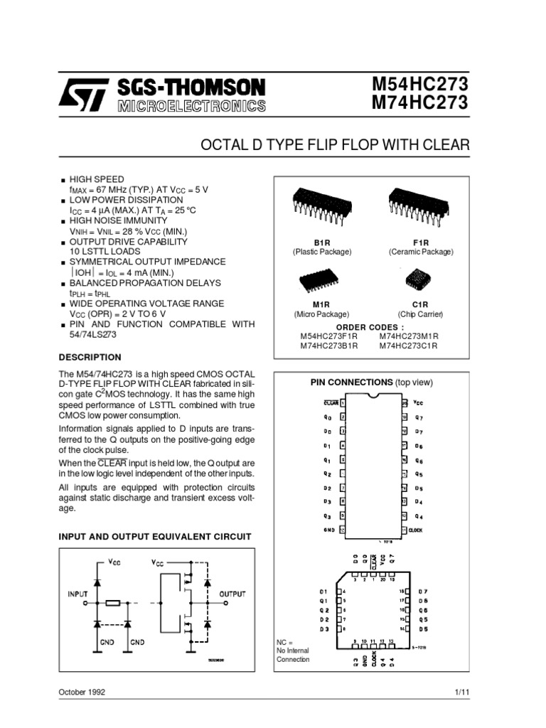 74HC273 | PDF | Cmos | Electrical Circuits