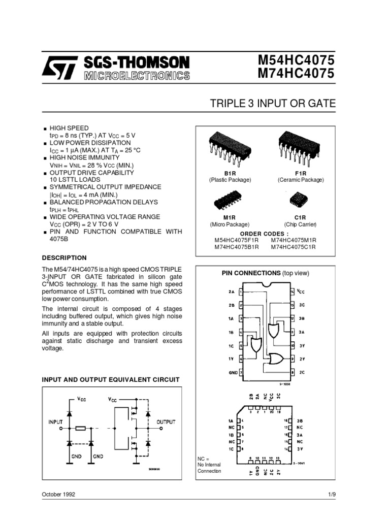 74HC4075 | Download Free PDF | Electronic Circuits | Cmos