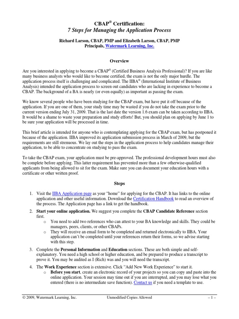 CBAP Application 7 Steps | Professional Certification | Test (Assessment)