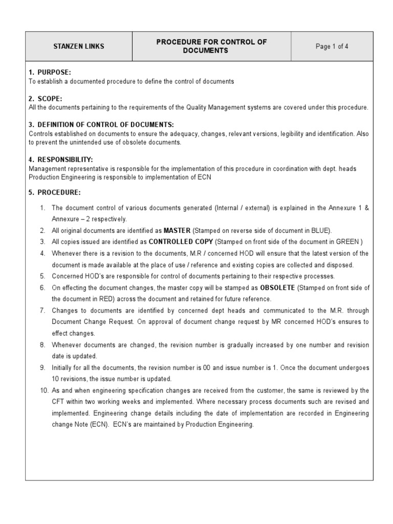 Stanzen Links: Procedure For Control of Documents | PDF | Computing | Computing And Information ...