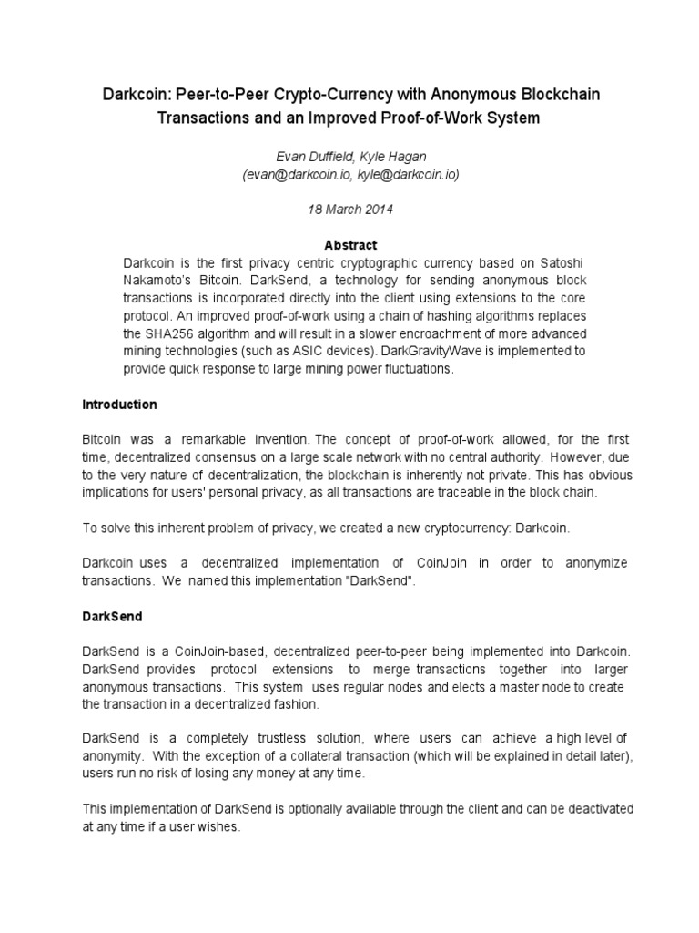 Dark Coin White Paper | Download Free PDF | Blockchain (Database ...