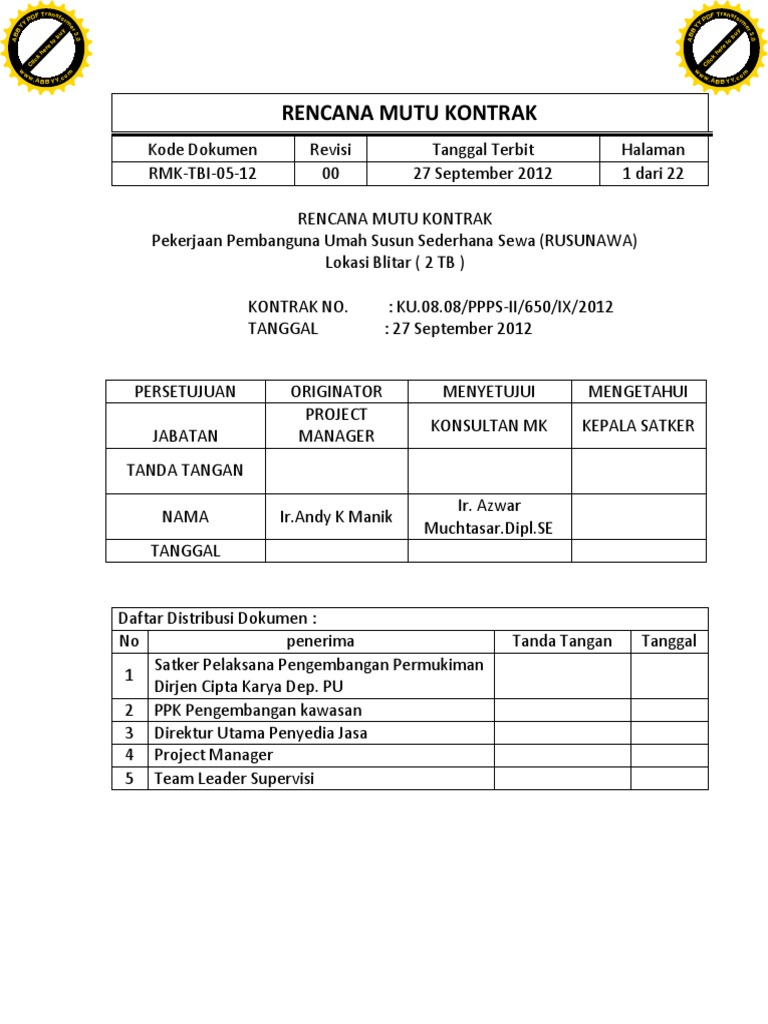 Rencana Mutu Kontrak | PDF