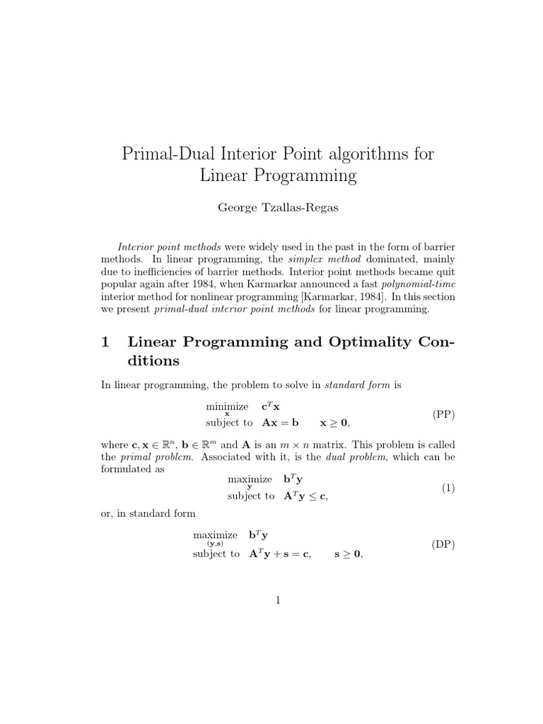 Primal-Dual Interior Point Method Report | PDF | Linear Programming ...