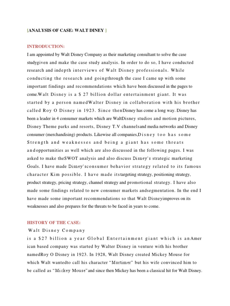 ANALYSIS of Walt Disney Case | PDF | The Walt Disney Company | Espn