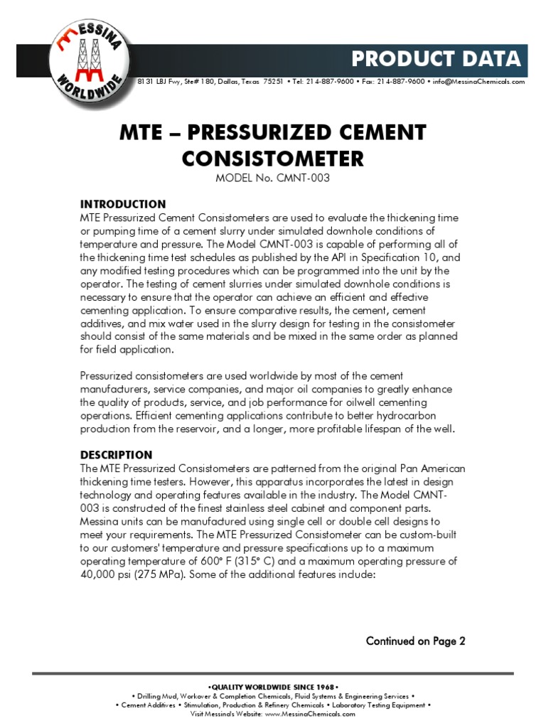 MTE Pressurized Cement Consistometer | PDF | Oil Well | Production And ...