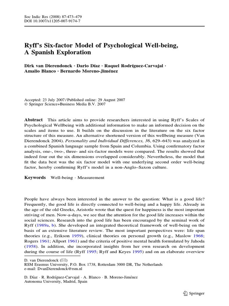 Ryff's Six-Factor Model of Psychological Well-Being | PDF | Validity ...