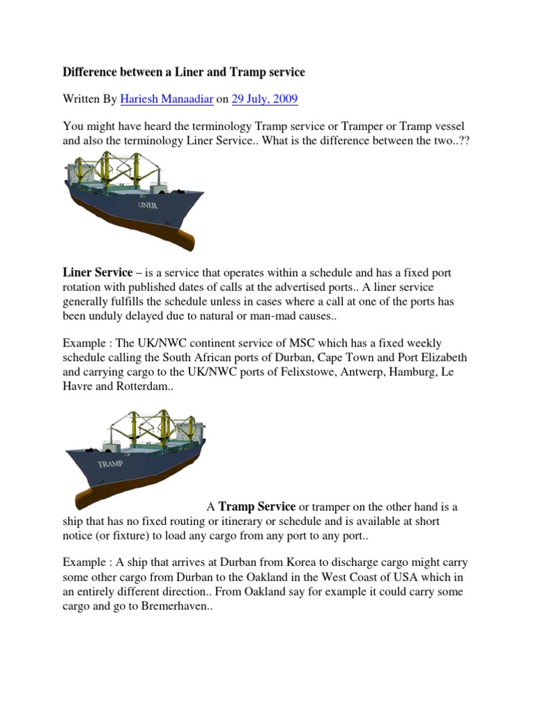 Difference Between A Liner and Tramp Service | PDF | Ships | Port