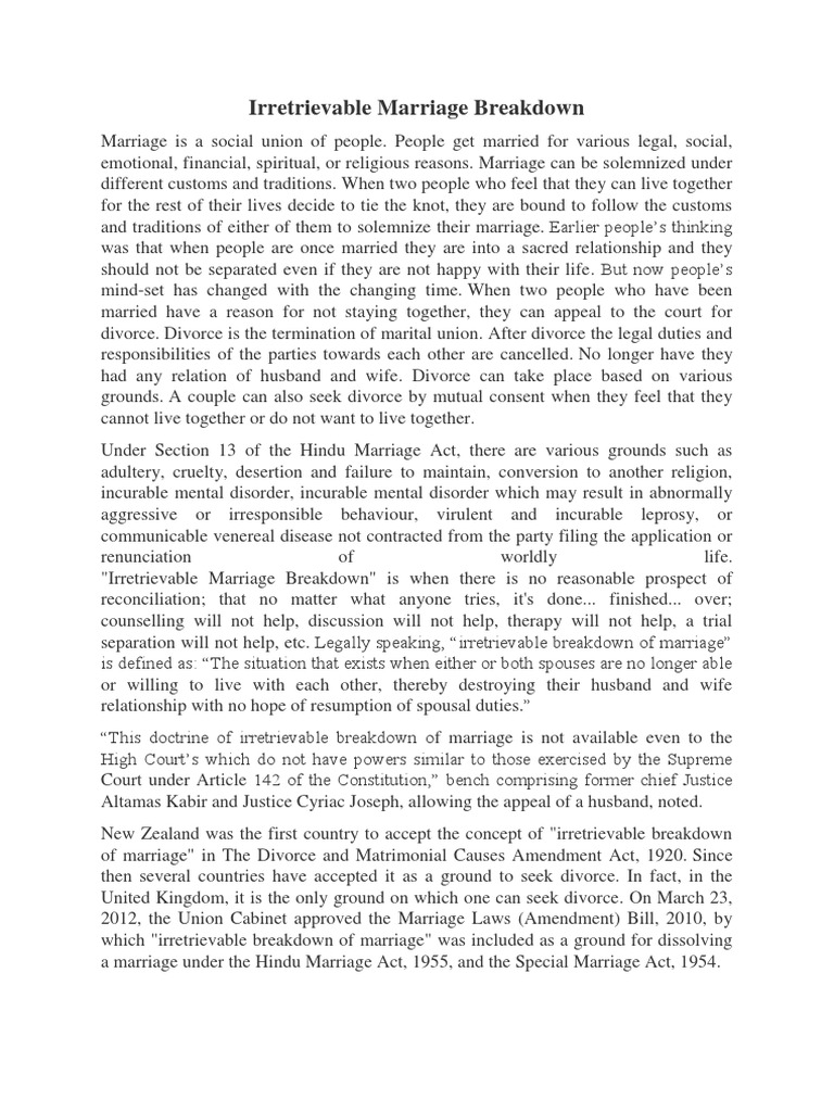 Irretrievable Marriage Breakdown Grounds Divorce | PDF | Divorce ...