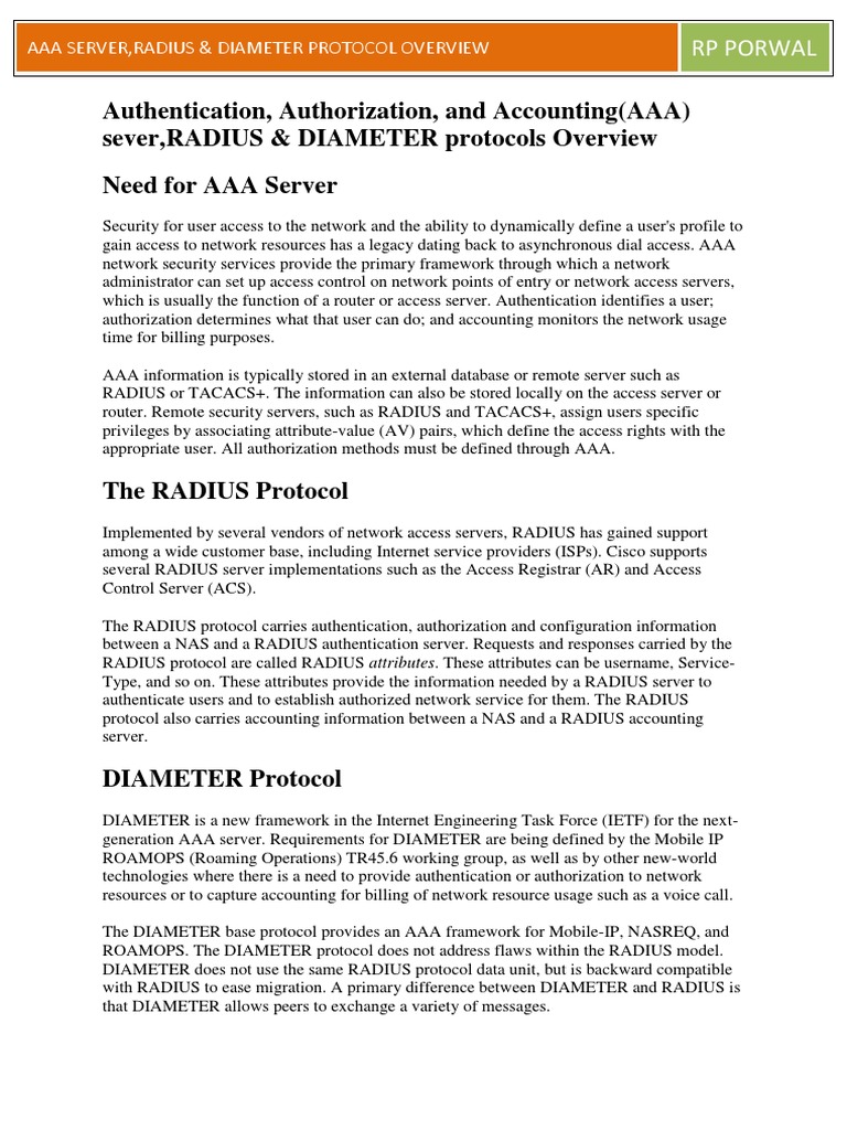 AAA Serives & Radius Diameter Protocol Overview | PDF | Radius | Computer Data