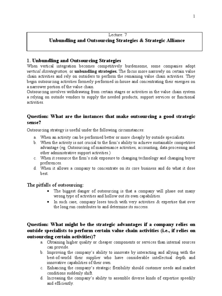Bundling & Unbundling Strategies, Alliance - Lecture 7 | PDF ...