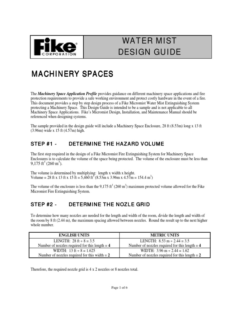 Fike - Water Mist Design Machinery Spaces | PDF | Pressure | Nozzle
