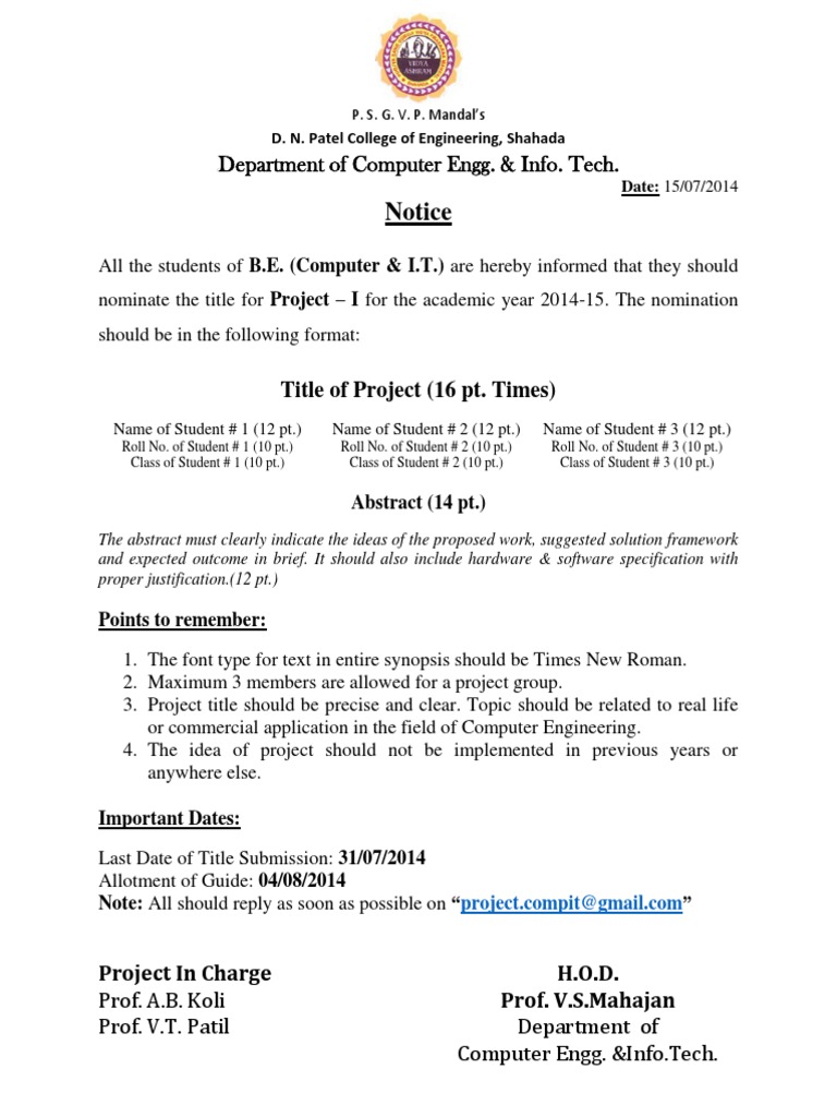 Notice: Department of Computer Engg. & Info. Tech | PDF | Art | Computers