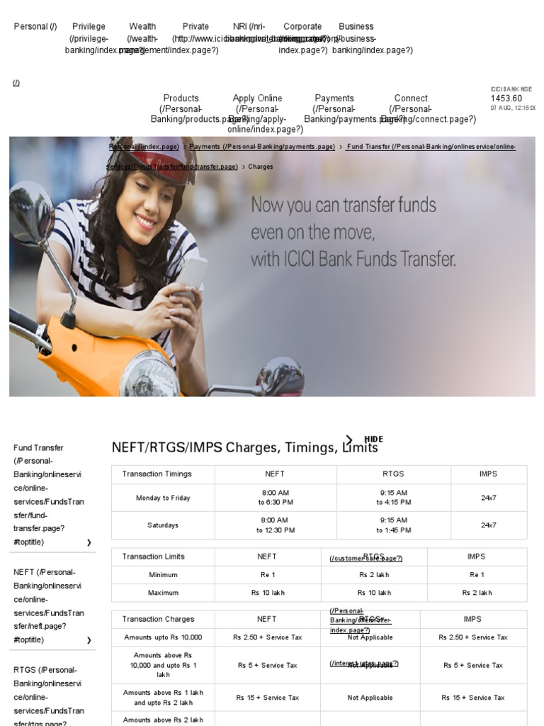 NEFT, RTGS, IMPS Charges & Limits | PDF | Credit Card | Banking