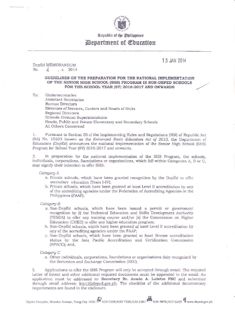 DepED Memorandum No.4 s.2014 | Public Sphere | Learning
