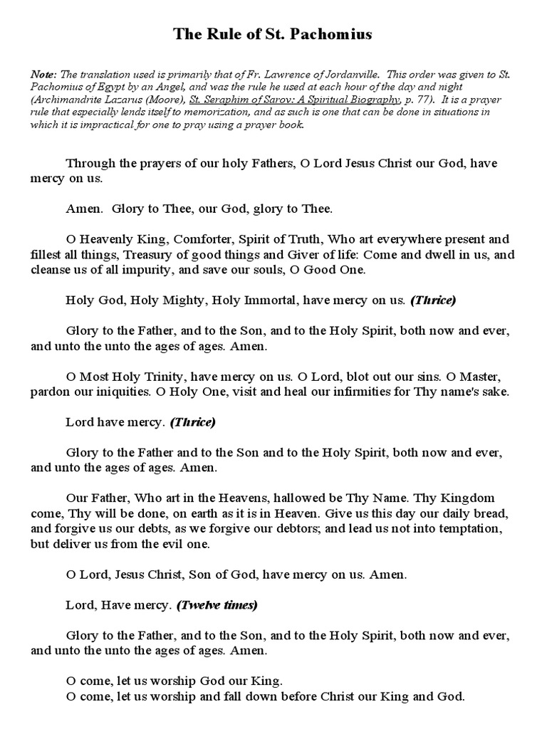 The Rule of St. Pachomius | PDF | Sacrifice | Glory (Religion)