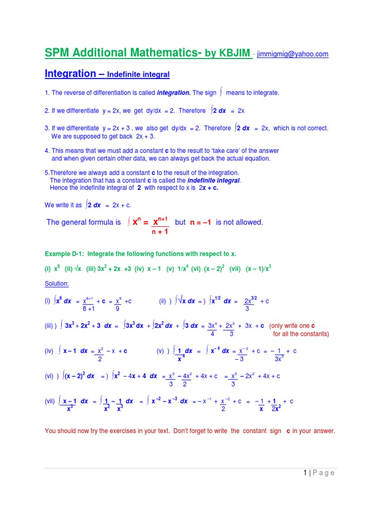 SPM - Integration | PDF | Tangent | Integral