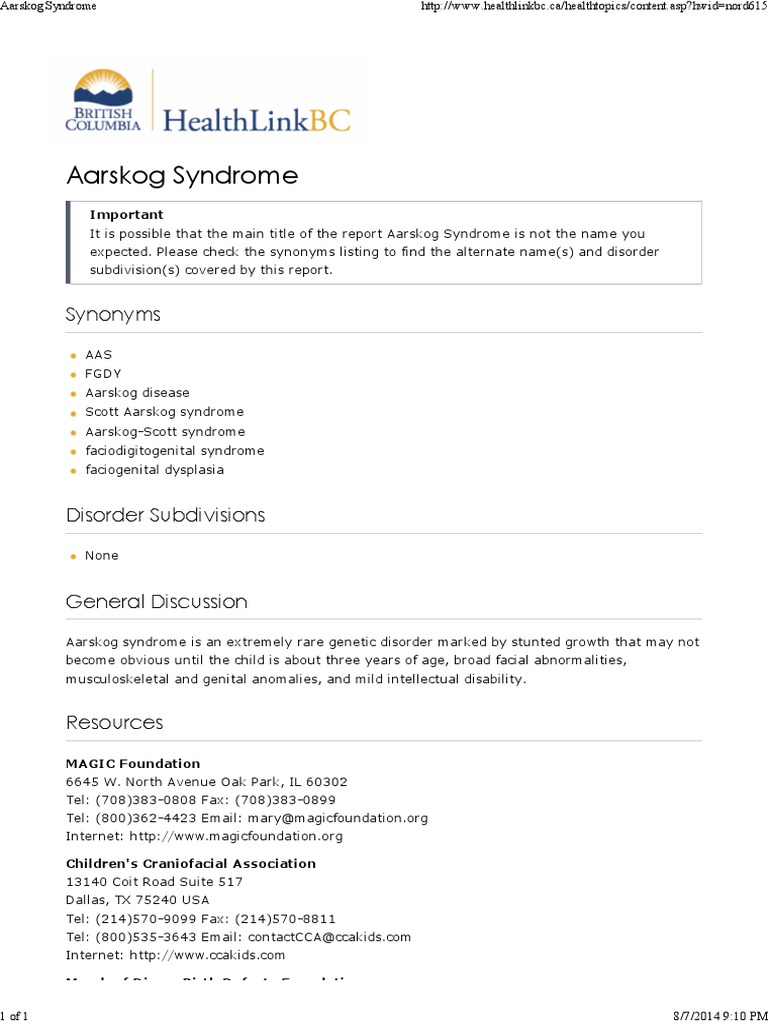 Aarskog Syndrome | PDF