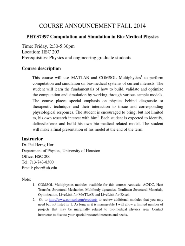 Bio-Medical Physics Simulation Course | PDF
