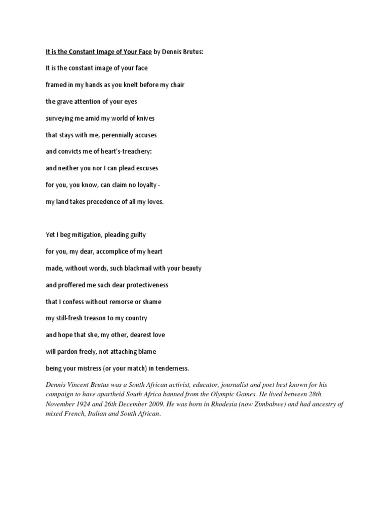 It is the Constant Image of Your Face by Dennis Brutus | Guilt (Emotion ...