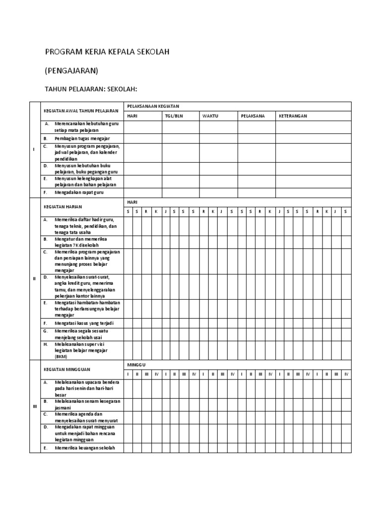 Program Kerja Kepala Sekolah | PDF