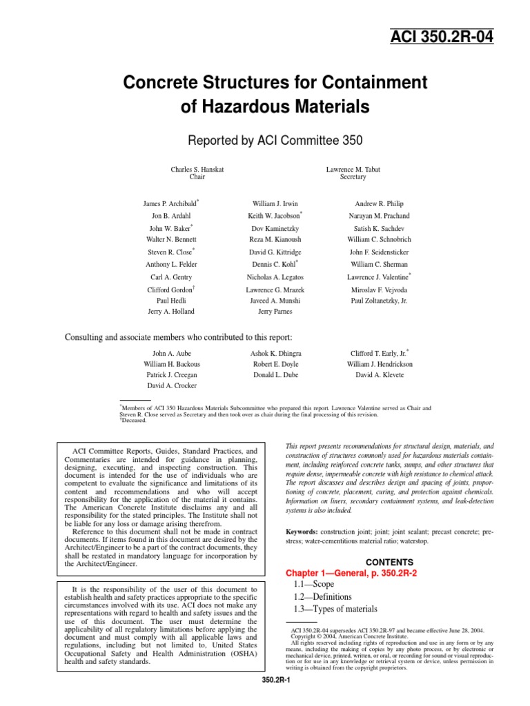 350.2R-04 - Concrete Structures For Containment Hazardous Materials PDF ...