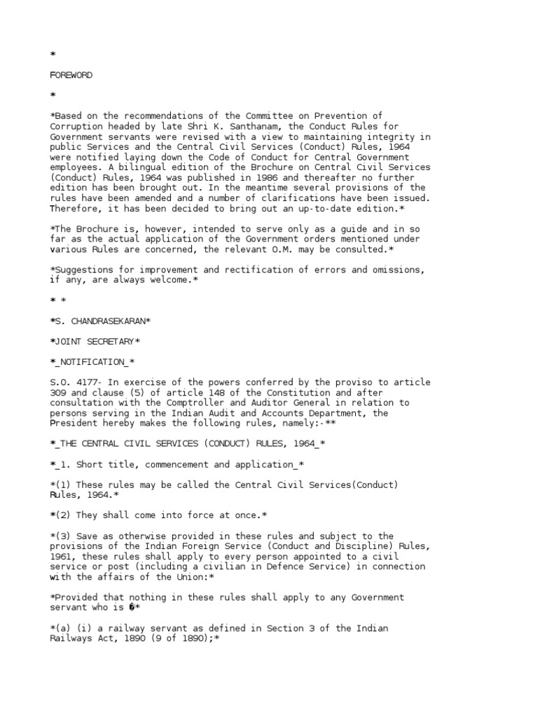 Ccs - Conduct - Rules - 1964 - Details Revised 2000 | PDF | Civil ...