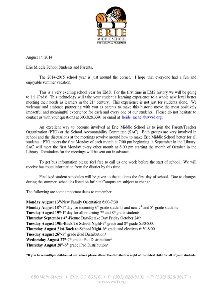 2014-2015 August Welcome Letter | PDF | Schools