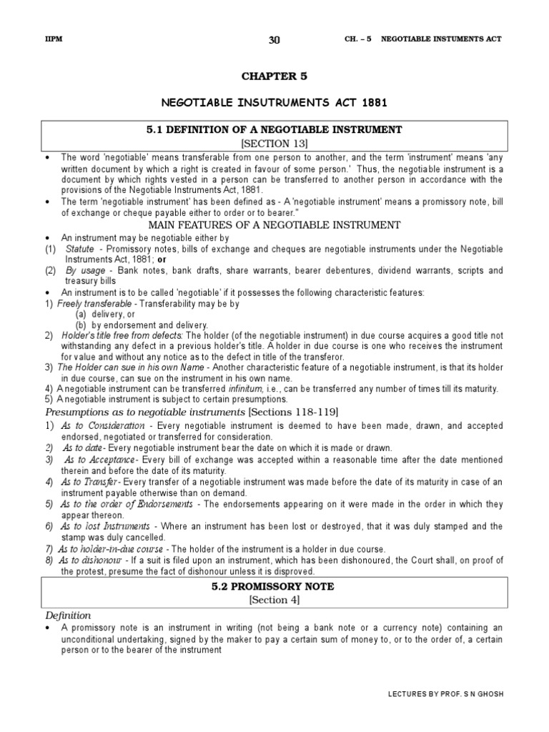 Negotiable Instruments Act | PDF | Negotiable Instrument | Promissory Note