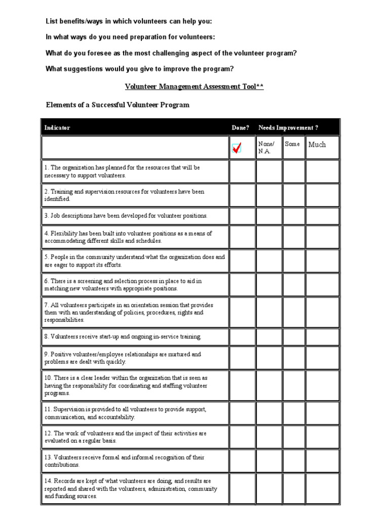 Volunteer Management Assessment Tool | Download Free PDF | Volunteering ...