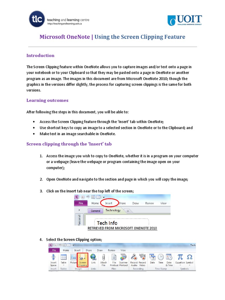 Microsoft OneNote 2010 2013 Using The Screen Clipping Feature | PDF ...