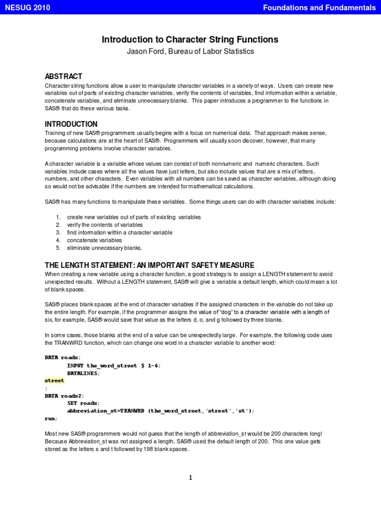 Character String Functions | PDF | Parameter (Computer Programming) | Variable (Computer Science)