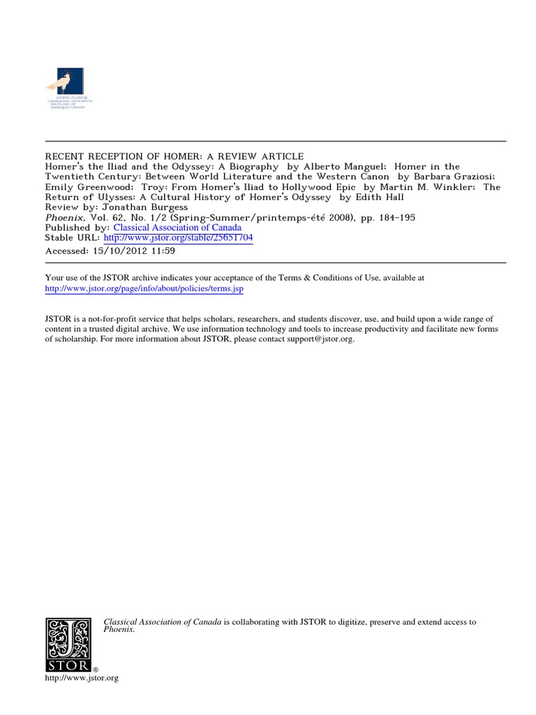 Recent Trends in Homeric Reception | PDF | Homer | Odyssey