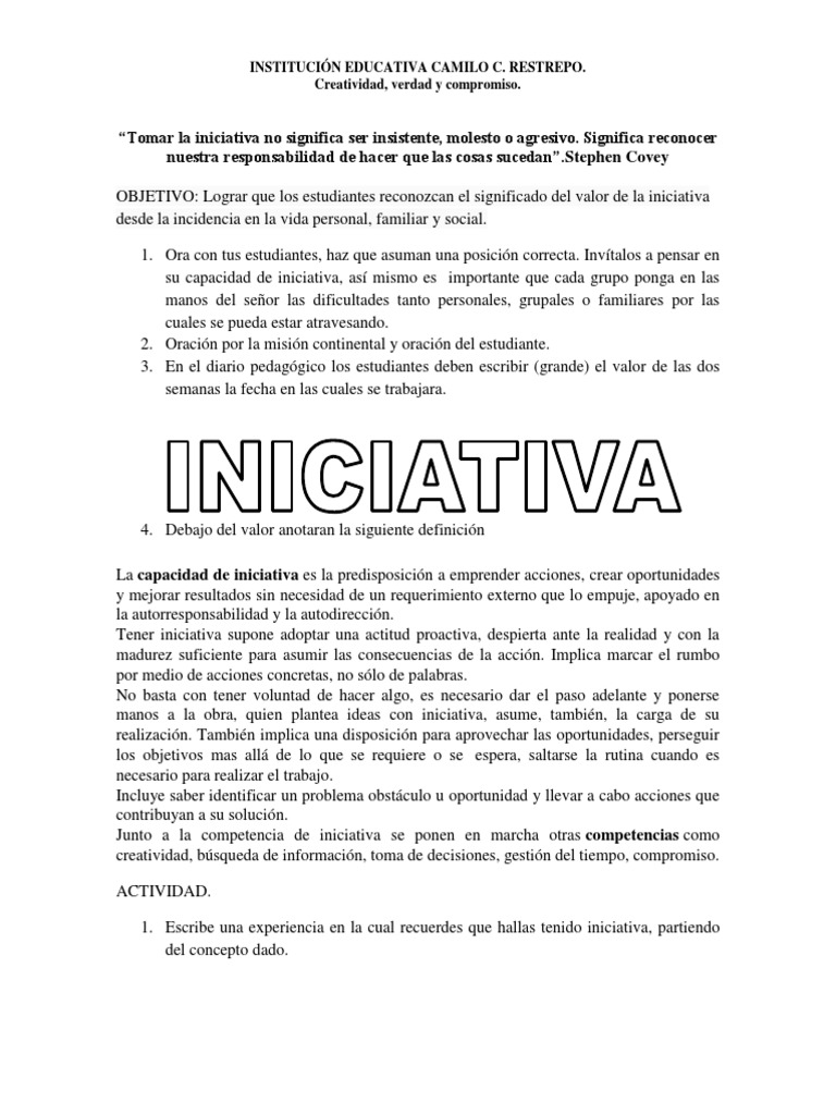 Significado Del Valor Iniciativa | PDF
