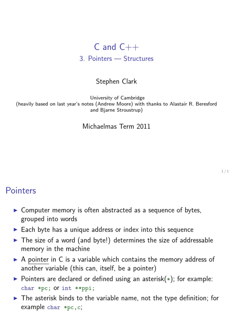 C and C++: 3. Pointers - Structures | PDF | C (Programming Language) | Pointer (Computer ...