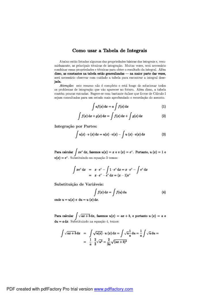 Tabela de Integrais | PDF