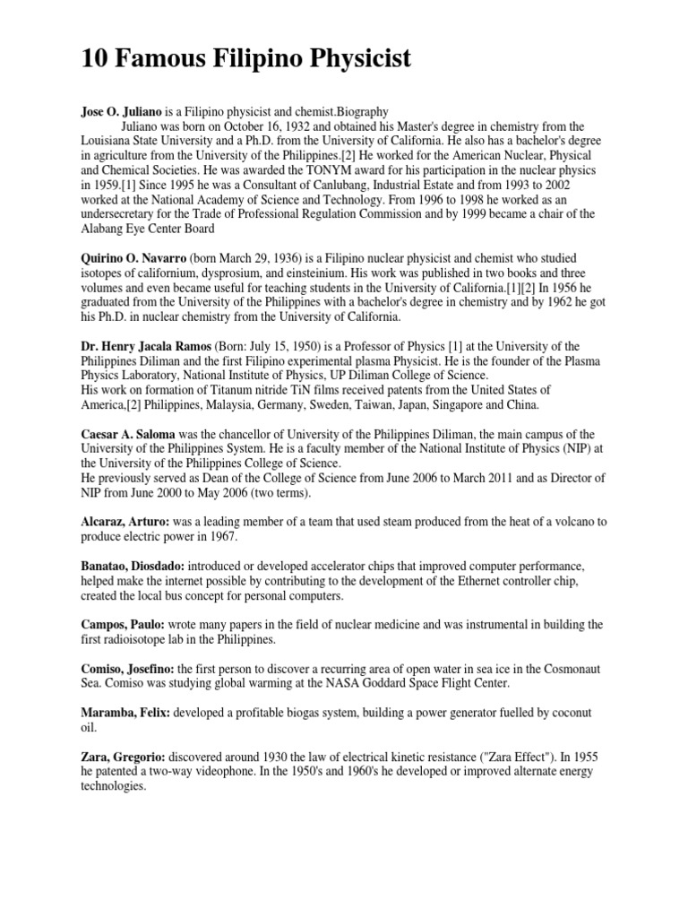 Filipino Physicist | PDF | Philippines | Doctor Of Philosophy